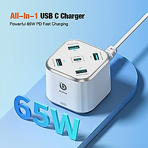 USB Charging Station Boean PD 65W 5-Port Desktop USB C Wall Charger Fast Wall Charger for MacBook Pro/Air iPad Pro iPhone 13/13 Mini/13 Pro/13 Pro Max/12, Nintendo Switch, Dell XPS 13, Galaxy and More