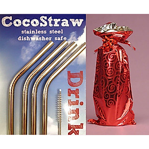 Gift Pack - Stainless Steel Reusable Drinking Straws 4 pack + Cleaning Brush *