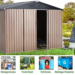AECOJOY 8' x 10' Metal Storage Shed for Outdoor, Steel Yard Shed with Design of Lockable Doors, Utility and Tool Storage for Garden, Backyard, Patio, Outside use.