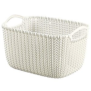 Curver 226391 Rectangular Knit-Effect Storage Basket, Plastic, Off-White, 29 x 21.7 x 17.2 cm, 8 L