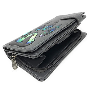 Shag Wear Wolf Paw Large Animal Wallet for Women and Teen Girls Vegan Faux Leather 7" Dark Grey