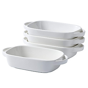 Bruntmor 9x5 inch White Baking Pans Set of 4, Ceramic Baking Dish | Pie & Tart Lasagna Pans for Casserole Dish with Lid | Kitchen Baking Dishes for Oven Safe & Porcelain Bakeware for Cooking