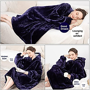 Oversized Wearable Blanket Sherpa Fleece Blanket Hoodie Comfortable Soft Warm Thick Big Hooded Sweatshirt Hoodie Blanket for Adults Women Girls Teenagers Teens Men Purple