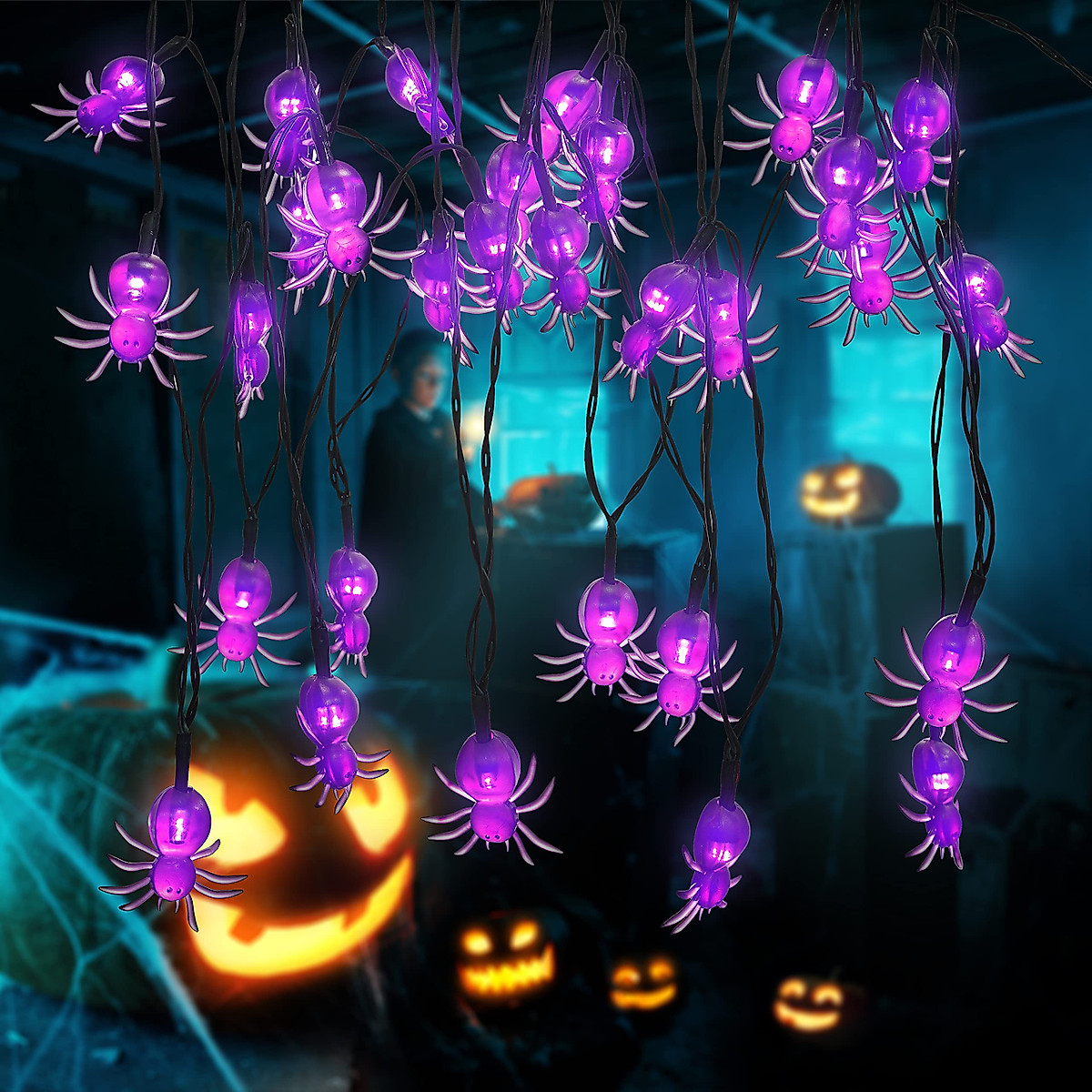 Oopswow Halloween Decor Spider String Lights, Solar String Light,2PACK 20ft 30 LED Outdoor Decorative Lights for Patio, Garden, Gate, Yard, Halloween Christmas Decoration (2Pack,Spider)