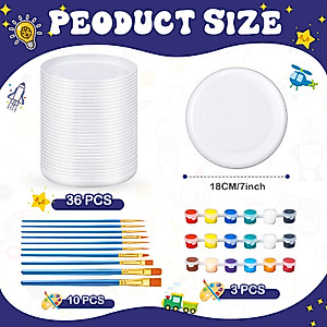 Tenceur 36 Pcs DIY Plastic Flying Disks Bulk 7 Inch Color Your Own White Flying Disc with 10 Paintbrushes and 3 Paints for Party Favors and Crafts Fun Home Activities Games