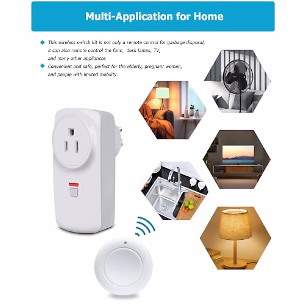 Disposal Sink Top Switch, Garbage Disposal Wireless Switch - Remote control-No Drilling on Sink Top - No Wiring-Stick On Sink Top/Counter Top for Waste Disposer