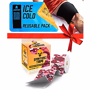 Sparthos Kinesiology Tape [Wild Pink Camo - 16.4ft Uncut Roll] x Ice Packs for Injuries [Size Medium + Cover]