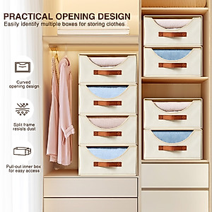 Homsorout Closet Organizers and Storage - Large Stackable Storage Bins with Drawer, Fabric Bins for Organization, Collapsible Storage Drawers Organizer for Bedroom, Living Room, 4 Pack, Beige