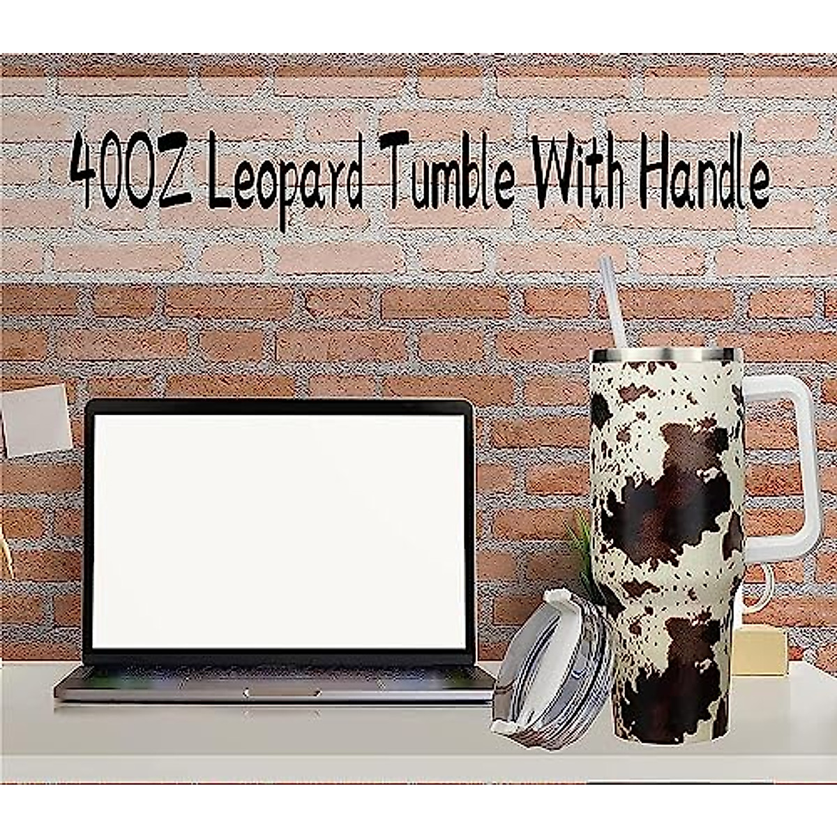 TINVSKQQKJ 40oz Cow Insulated Tumbler With Straws and Lid,Stainless Steel Coffee Tumbler with Handle Double Vacuum Leak Proof Travel Coffee Mug Cup Water Bottle For Office, Party,Home