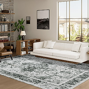 HOMBYS 8x10ft Thickened Memory Foam Area Rug for Living Room Bedroom, Large Soft Vintage Floor Carpet for Indoor, Boho Home Deco Non-Shedding, Grey, Machine Washable