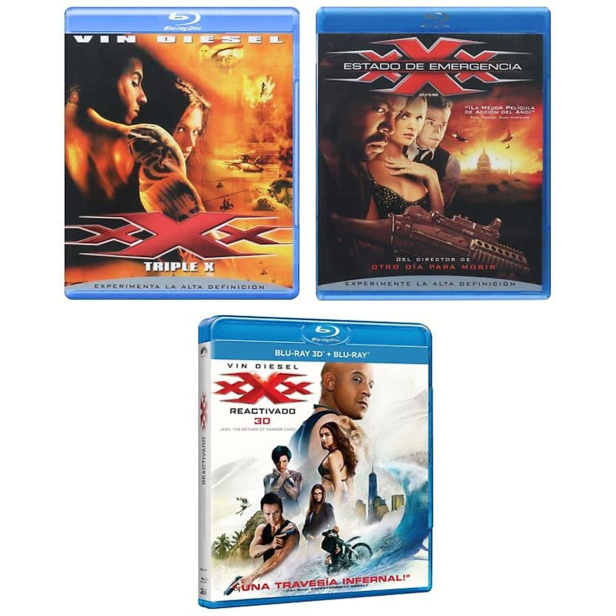 XXX 3-Movie Blu-ray Collection: XXX (Vin Diesel, Blu-ray) / XXX: State of the Union (Ice Cube, Blu-ray) / XXX: The Return of Xander Cage (Vin Diesel, Blu-ray 3D + Blu-ray) [Spanish Artwork]