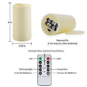 Amagic 3" x 6" Outdoor Waterproof Flameless Candles - Battery Operated LED Pillar Candles with Remote Control and Timers, Ivory, Plastic, Set of 6