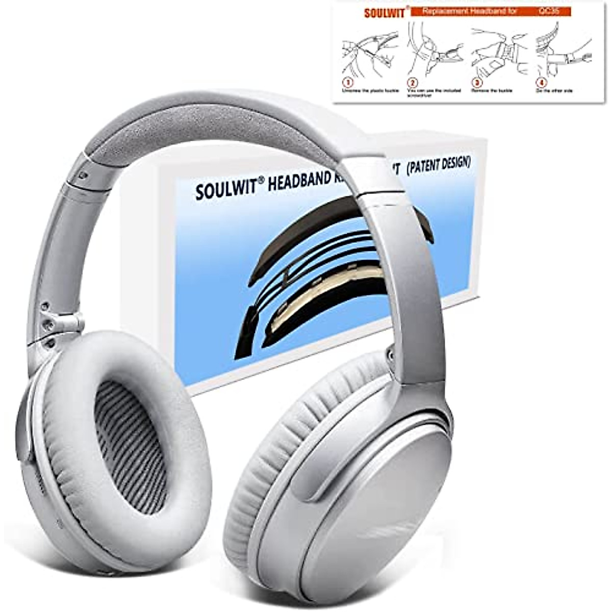 SOULWIT Replacement Headband Kit for Bose QC35 & QuietComfort 35 II (QC35 ii) Headphones, Easy DIY Installation (Silver)