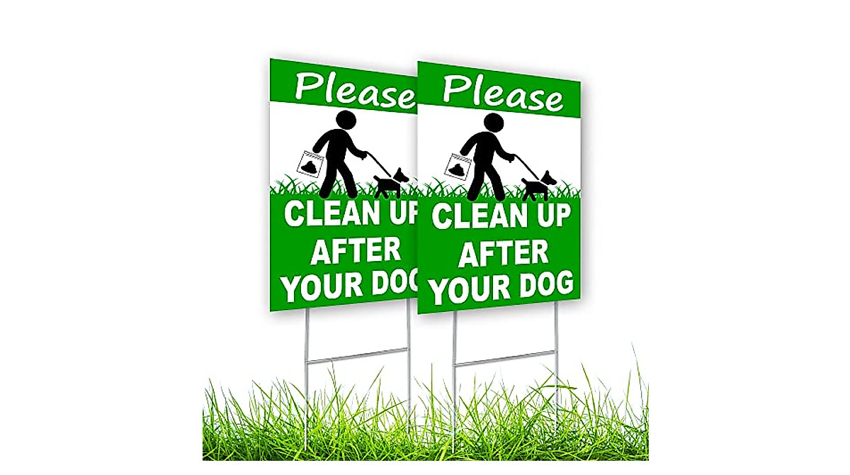 2 pcs Clean Up After Your Dog Signs - DOUBLE SIDED 8" x 12" No Dog Poop ...