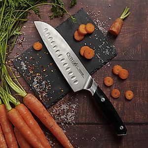 Cutluxe Shinobi Santoku Knife, Damascus Chopping Knife – 7" Japanese Blade, AUS-10 Steel – Razor Sharp Blade, Full Tang, Ergonomic G10 Handle Design