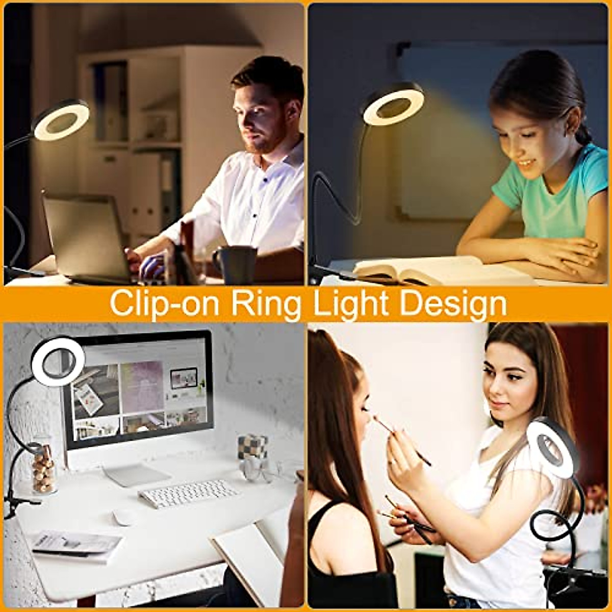 Clip on Light Reading Lamp for Bed, 4.7" USB Desk Light with Clamp 3 Lighting Modes10 Brightness, Eye Protection Book Clamp Light, 360° Flexible Gooseneck Table Light for Bed Headboard Makeup Eyebrow