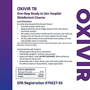 Oxivir Diversey 4277285 Tb Disinfectant Cleaner, Accelerated Hydrogen Peroxide, No Fragrance Added, Ready-to-Use Liquid Capped Bottle, 32-Ounce
