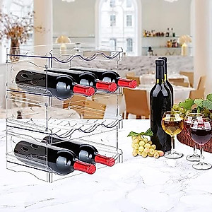 Water Bottle Organizer - 4 Pack Stackable Cup Organizer for Cabinet, Countertop, Pantry and Fridge, Free-Standing Tumbler Kitchen Storage Holder for Wine and Drink Bottles, Clear Plastic