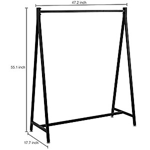 MyGift 47 Inch Modern Black Heavy Duty Metal Wardrobe Clothing Rack - Freestanding Garment Hanger for Bedroom Closet Clothes or Retail Display Stand