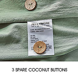 JELLYMONI Green 100% Washed Cotton Duvet Cover Set, 3 Pieces Luxury Soft Bedding Set with Buttons Closure. Solid Color Pattern Duvet Cover Queen Size(No Comforter)