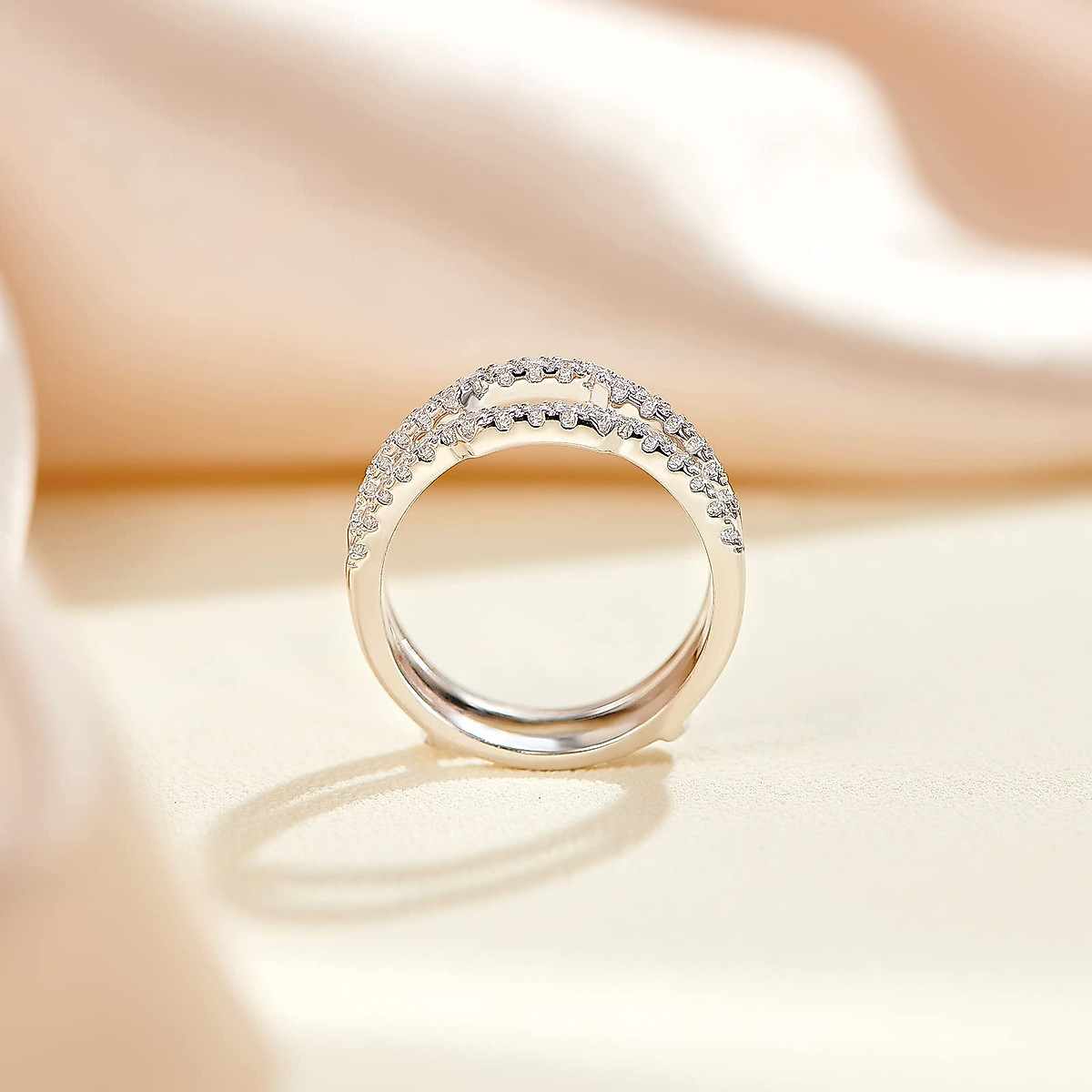 Blongme Cubic Zirconia Curved Wedding Band for Women Guard Ring Enhancers Engagement Ring 925 Sterling Silver Size 7