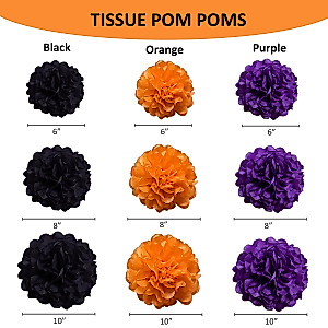 19pcs Black Orange Purple Halloween Banner Tissue Pom Poms Decorations Kit Paper Lanterns Fans Circle and Pumpkin Honeycomb Balls for Graduation Party Classroom Tables Decor Indoor