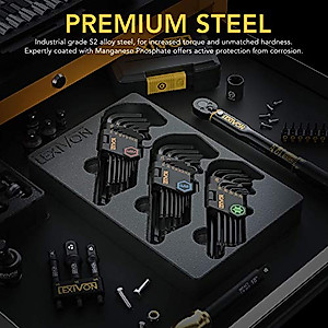 LEXIVON Master Wrench Key Set, 35-Piece Long Arm Ball End Hex Keys | 3-Pack Metric/SAE & Star, Industrial Grade S2 Alloy Steel (LX-131)