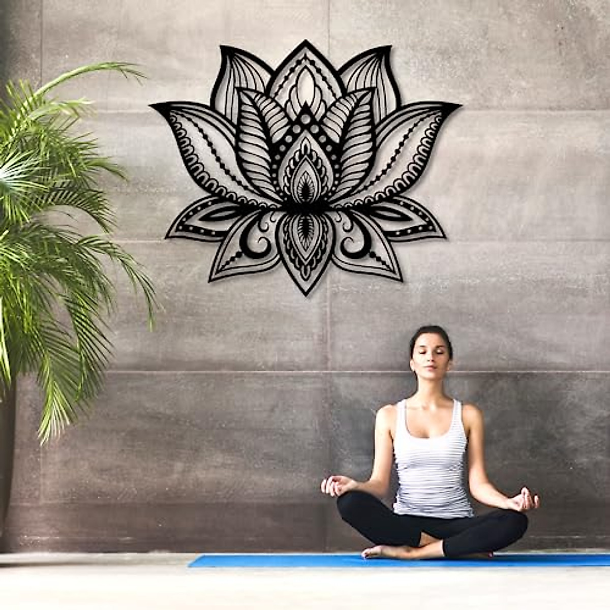 Fayholy Lotus Flower Mandala Metal Wall Art, Metal Wall Decor, Mandala Metal Wall Art, Living Room Wall Decor, Metal Lotus Flower Wall Art, Yoga Gifts (Silver, 31''x26'' | 80x65cm)
