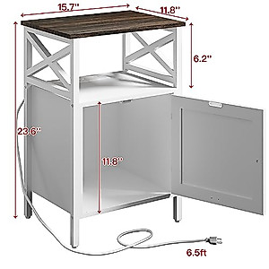 LDTTCUK Side Table with Charging Station, End Table with Power Outlet & USB Ports, Nightstand with 2 Tiers Storage Space and Storage Cabinet, Sofa Side Tables for Bedroom, Living Room,Office,White