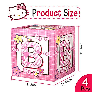 AFZMON Kitty Decoration Balloon Box, 4 PCS Pink Kitty Birthday Party Decoration Boxes for Hello Party, Baby Shower, Cute Kitty Theme Party Decor Accessories Pink Supplies