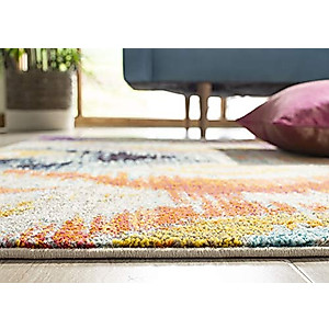 SAFAVIEH Monaco Collection 5'1" x 7'7" Multi MNC242F Ogee Trellis Watercolor Distressed Non-Shedding Living Room Bedroom Area Rug