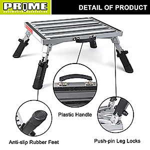 Prime 1 Safety RV Steps Extra Large Platform 19in x 14.5in Extra Size RV Folding Step Stool and Ladder, 600lbs, Height Adjustable, Aluminium with Reflective Stripe, Anti-Slip Surface and Extra Grip