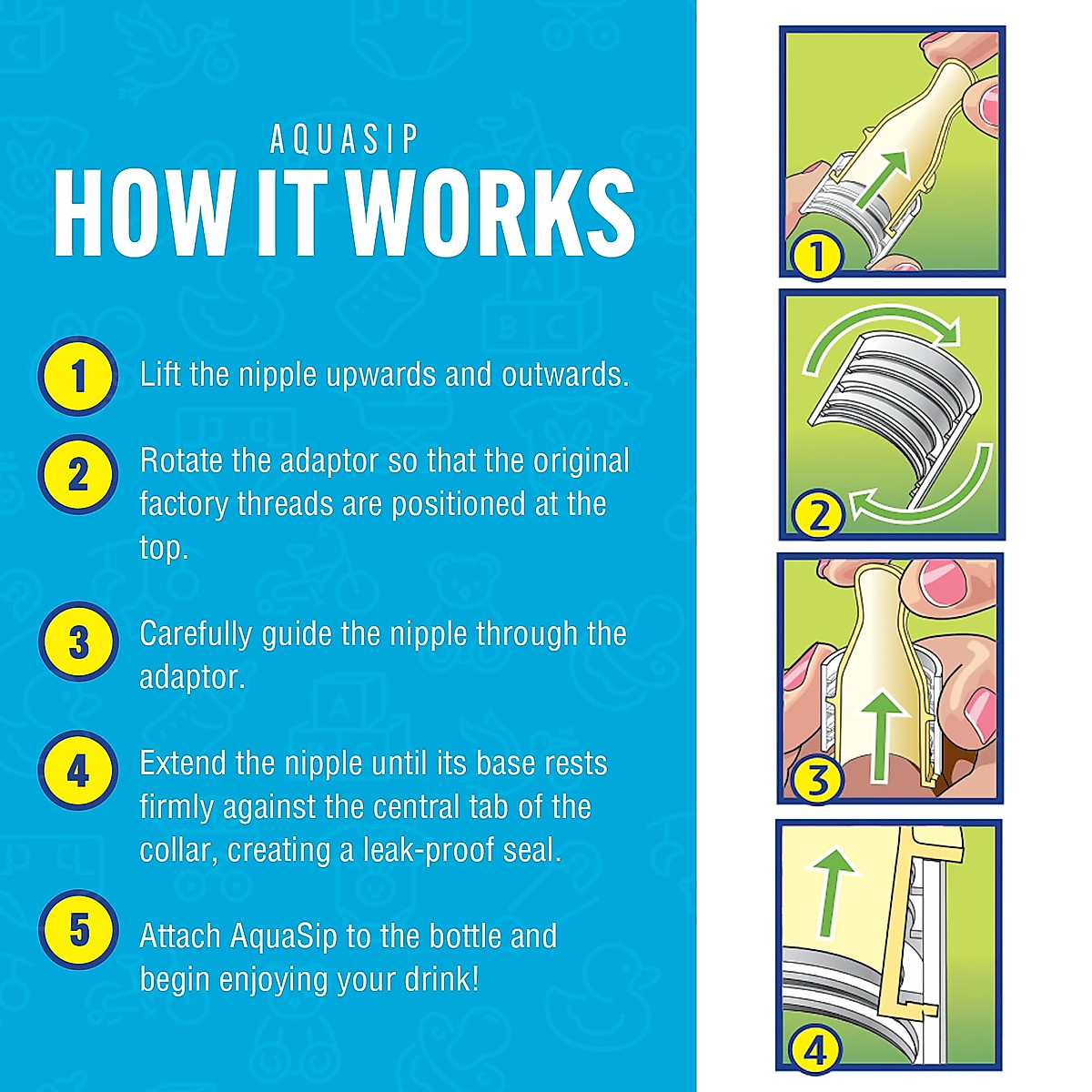 Baby Buddy AquaSip Silicone Water Bottle Spout Adapter, Spill Proof, Reusable, and BPA Free, White, 2 Pack