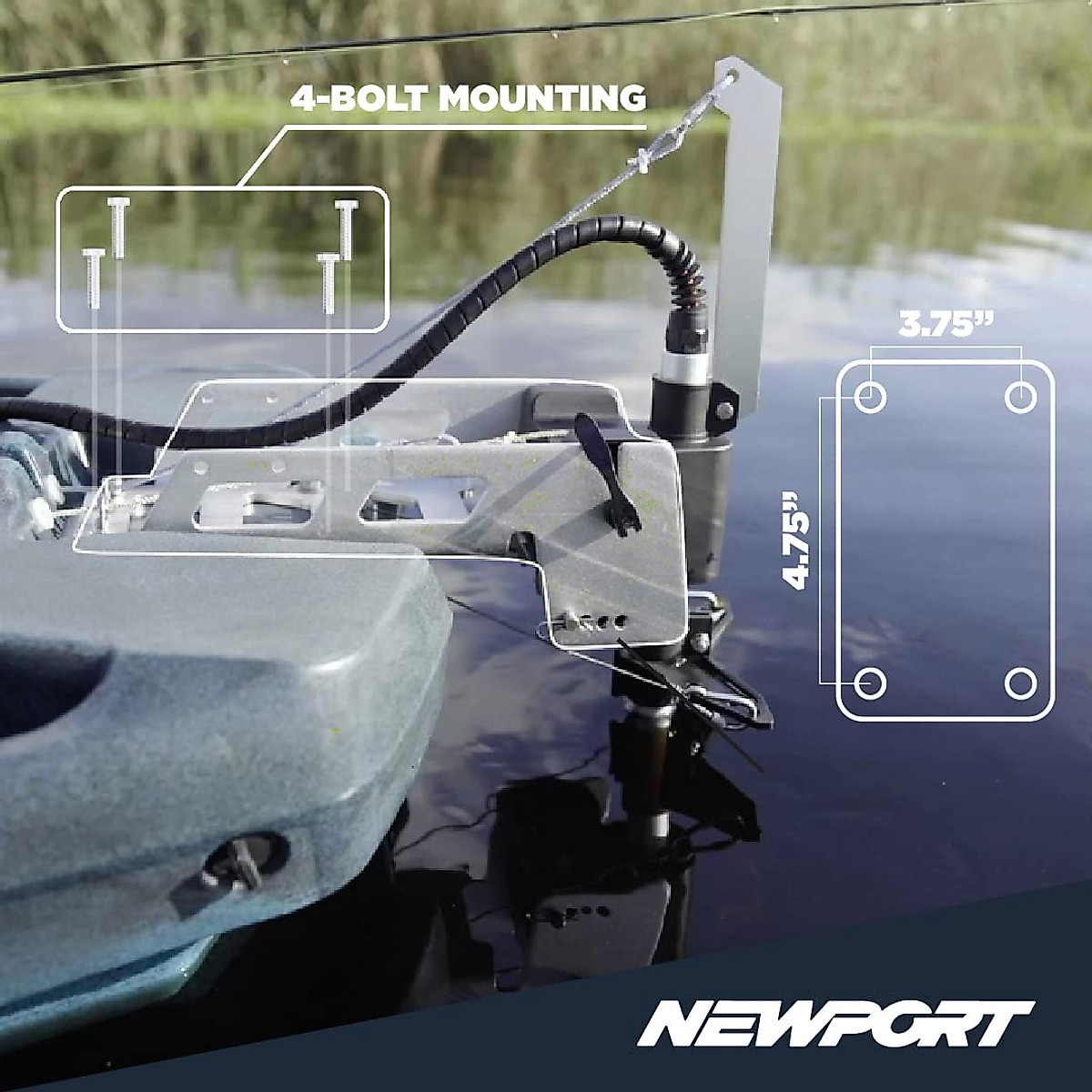 Newport NK180 Kayak Trolling Motor w/Mounting & Steering Bracket Kit 1.8hp Equivalent Brushless Motor Compatible w/ 24V Lithium, AGM, or Lead Acid Deep Cycle Batteries (Battery Not Included)