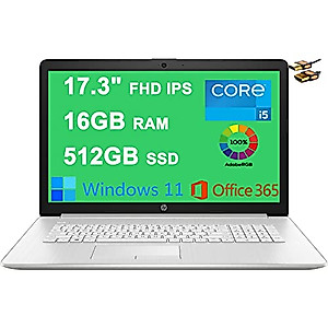 HP 17 Business Laptop 17.3In FHD IPS (300 nits, 100% sRGB) 11th Gen Intel Quad-Core i5-1135G7 (Beats i7-1065G7) 16GB RAM 512GB SSD Iris Xe Graphics Office365 Win11 Silver + HDMI Cable, Laptop, DDR4 |