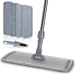 Sunally 18 Inch Professional Microfiber Floor Mop, Wet and Dust Mop with 4 Reusable Mop Pads, Gray