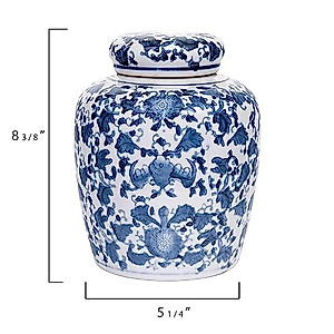 Creative Co-Op Decorative Ceramic Ginger Jar with Lid, Blue and White, Large