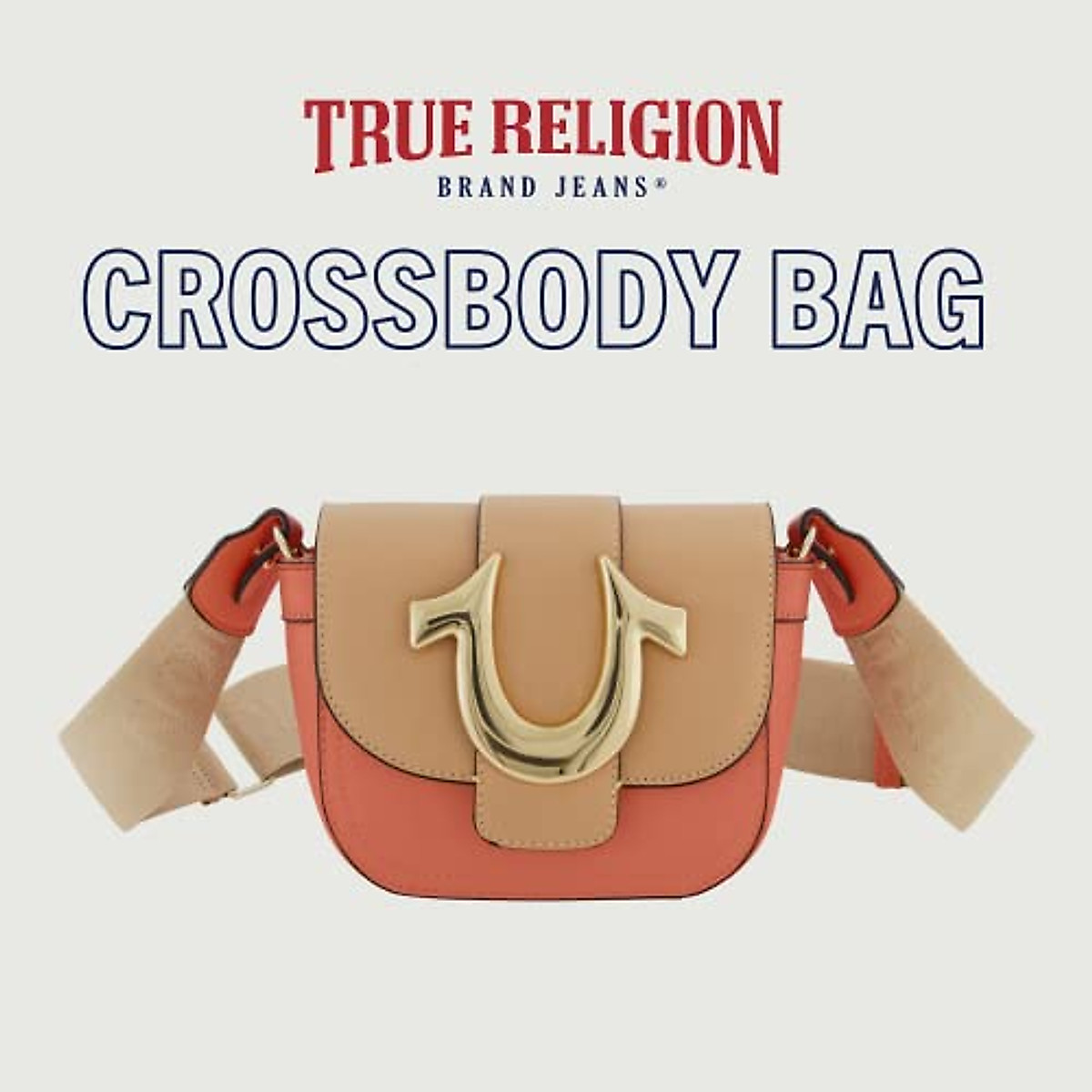 True Religon Women's Crossbody Bag, Mini Flap Adjustable Shoulder Handbag with Horseshoe Logo, Tan