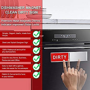 Clean Dirty Magnet Sign for Dishwasher，Taste Season Super Strong Magnet, Easy to Read Non-Scratch Magnetic，Sliding Indicator with Clear, Bold & Colored Text (Silver)