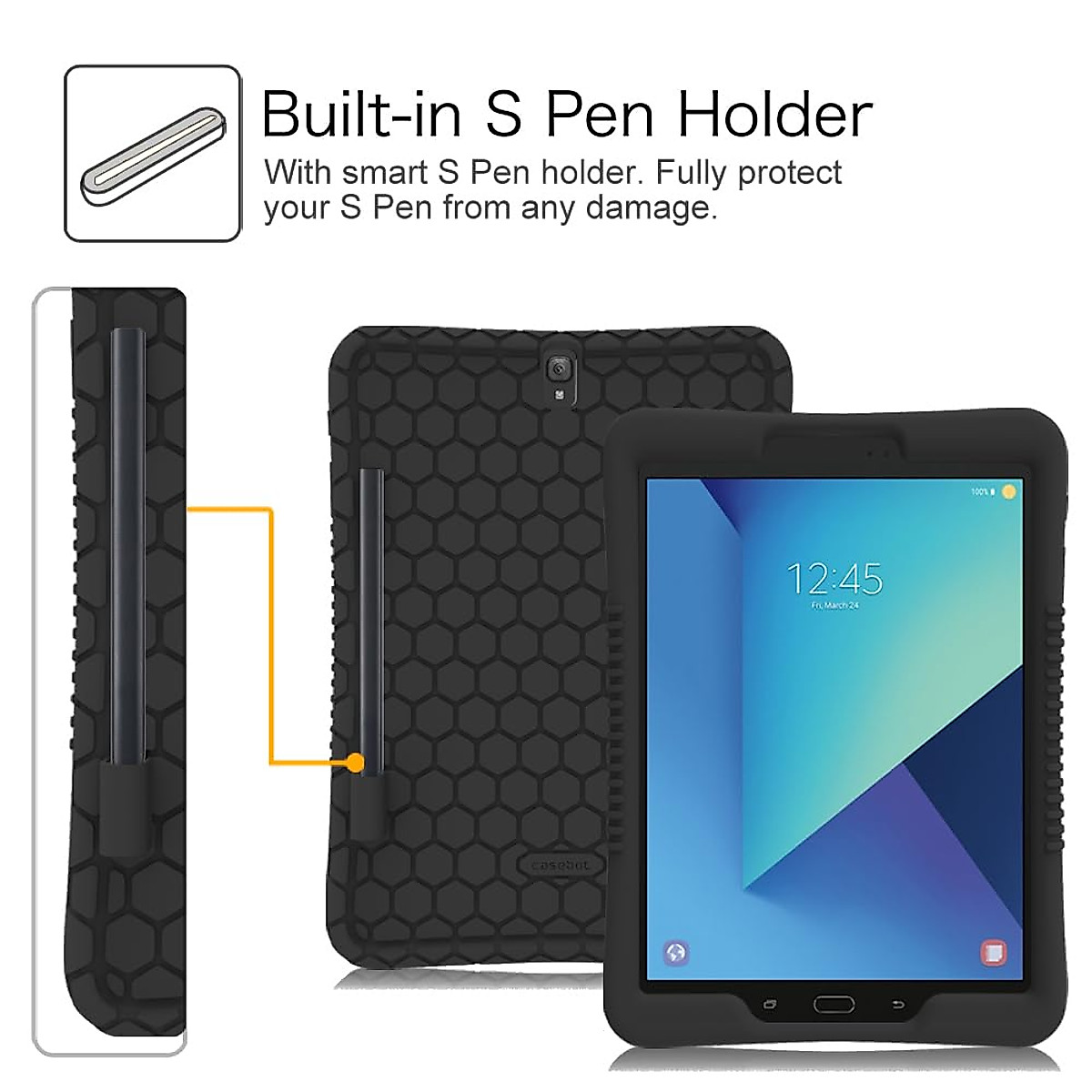 Fintie Silicone Case for Samsung Galaxy Tab S3 9.7, Light Weight Shock Proof Cover with S Pen Holder [Anti Slip] [Kids Friendly] for Tab S3 9.7 (SM-T820/T825/T827) 2017 Release, Black