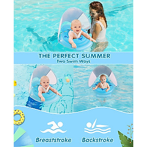 Baby Pool Float with Canopy, Baby Swimming Float Add Tail No Flip, Infant Pool Float, Inflatable Toddler Pool Float with Toys for Age of 3-36 Month (Large)