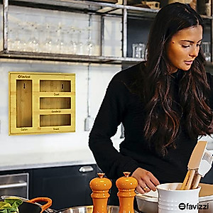 Favizzi Drawer Storage Organizer for Ziploc Bags, Premium Bamboo Kitchen Drawer Bags Organizer and Dispenser, Fits Gallon, Quart, Sandwich and Snack Bags