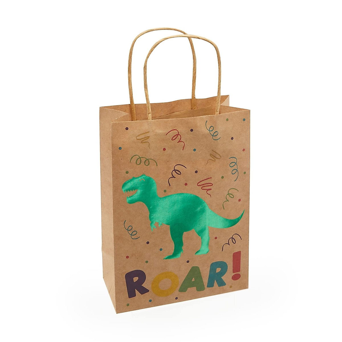 24 Pack Kraft Dinosaur Party Favor Bags with Handles for Kid's Birthday (6 x 9 In)