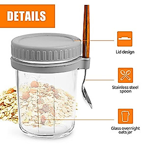 ZUOLUN Overnight Oats Containers with Lids and Spoons: 2pcs 12 Oz Overnight Oats Jars, Large Capacity Airtight Glass Mason Overnight Oats Jars, Mason Jars for Overnight Oat for Milk, Cereal, Fruit