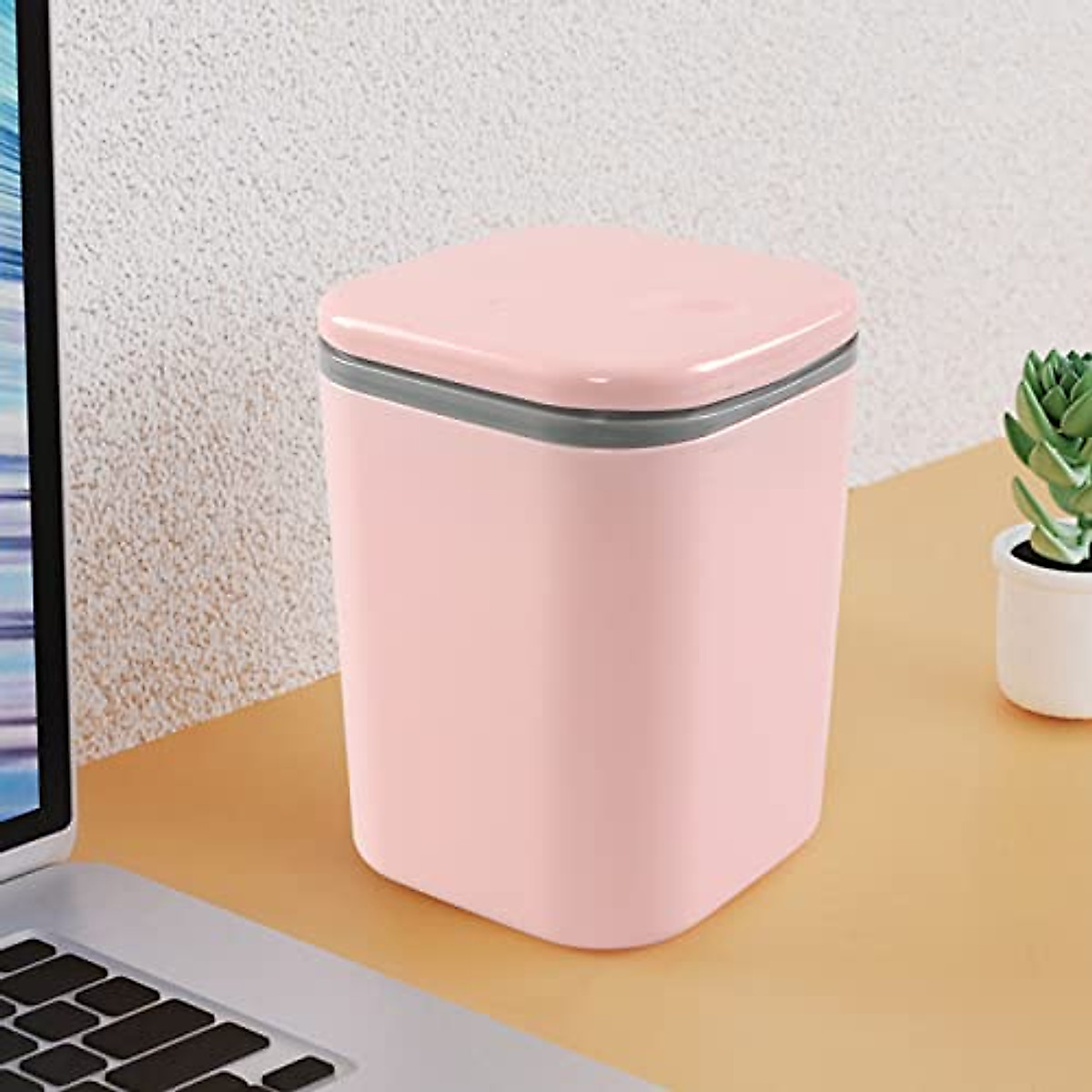 Xowine 0.5 Gallon Plastic Tiny Push-Button Trash Can, Desktop Mini Waste Can, Pink