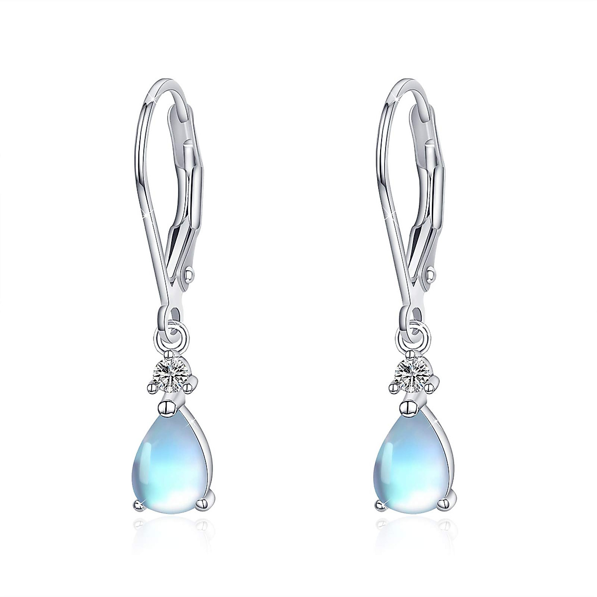 Moonstone Leverback Earrings for Women 925 Sterling Silver Teardrop Bridal Dangle Earrings Moonstone Dewdrop Earrings Moonstone Jewelry Gifts for Daughter Ladies Hypoallergenic Earrings