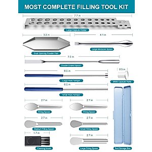 Capsule Filling Machine Kit – Pill Filler Tray Tools for Quickly Maker Empty Gel Capsules All Size 000 00 0 1 2 3 4 5, Lab Spoons Spatula Scoops Tool (13Pcs Plus)