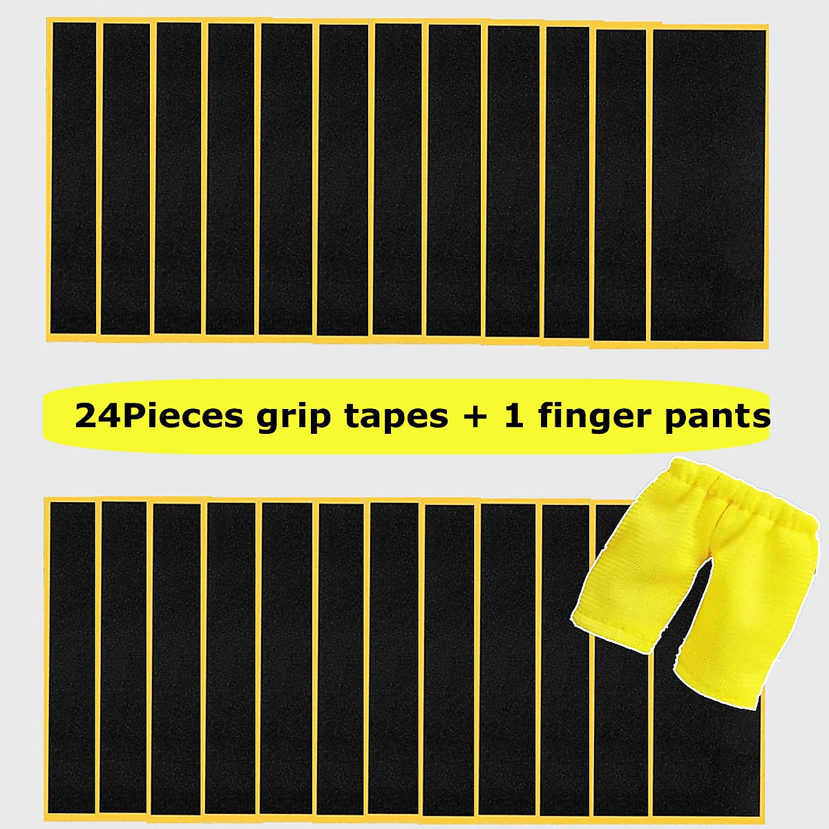 WINDIR 24Pcs Foam Grip Tape +1 Finger Pant for Fingerboards, 38 * 110mm Professional Black Wooden Mini Skateboards (24+1)