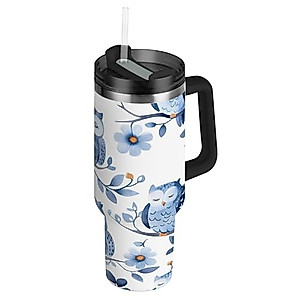 FRCSDIY Cartoon Owl Insulated Tumbler with Handle and Straw Lid,30oz Leakproof Stainless Steel Cup BPA-Free Water Bottle