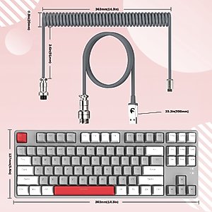 A.JAZZ AK873 Wired 87 Key TKL Retro Color Mechanical Gaming Keyboard with Rainbow Backlit Hot-swap Linear Red Switch NKRO Gasket Custom Coiled Aviator C to A Cable for Win/PC/Mac Gamer(White Gray)